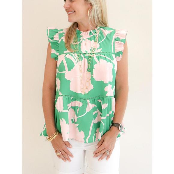 Jade | Tops | New Jade Blush Garden Tiered Top In Kelly Green | Poshmark
